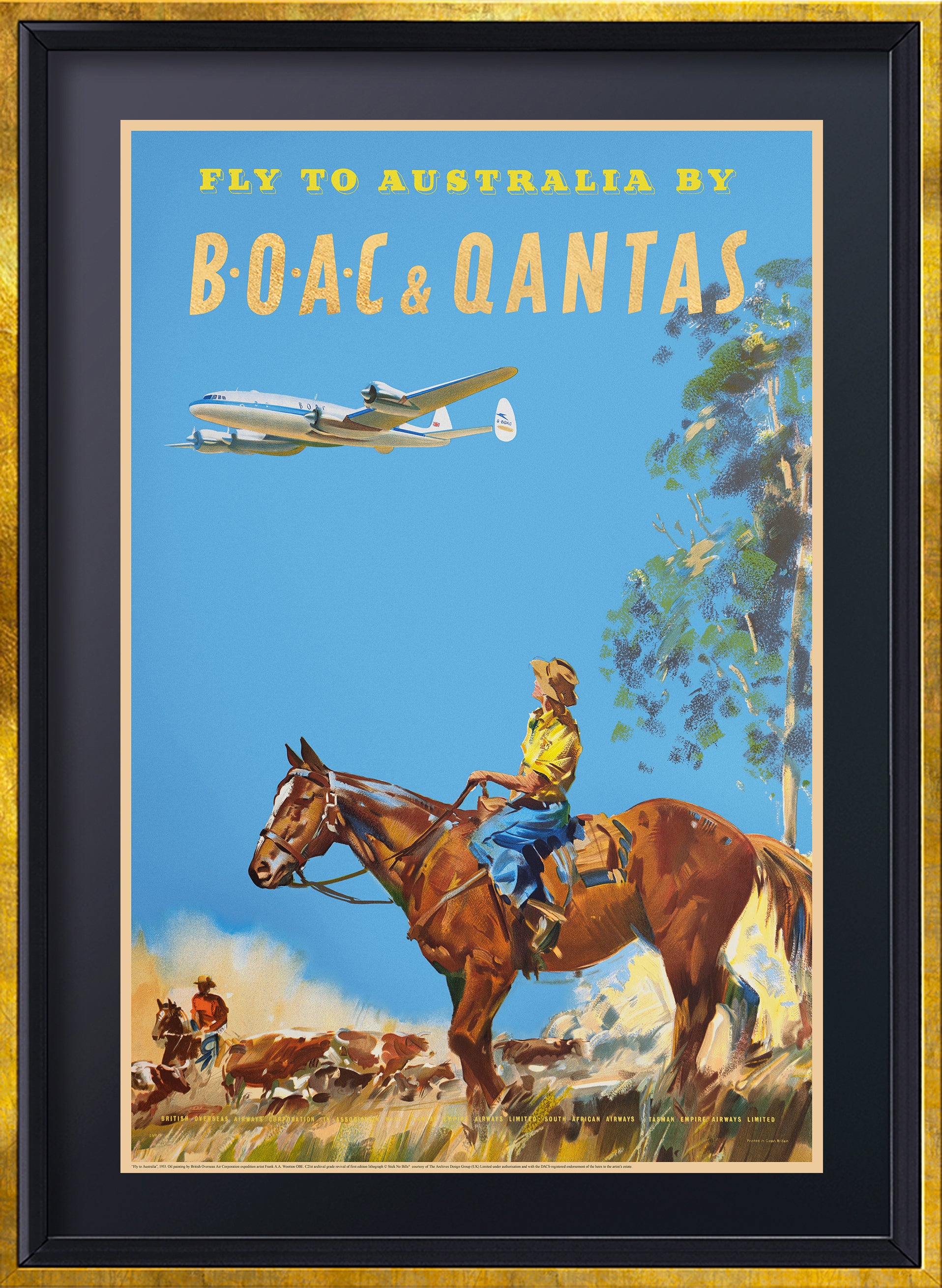 Fly to Australia by B.O.A.C. & Qantas, 1950s. [Drover] – Stick No Bills