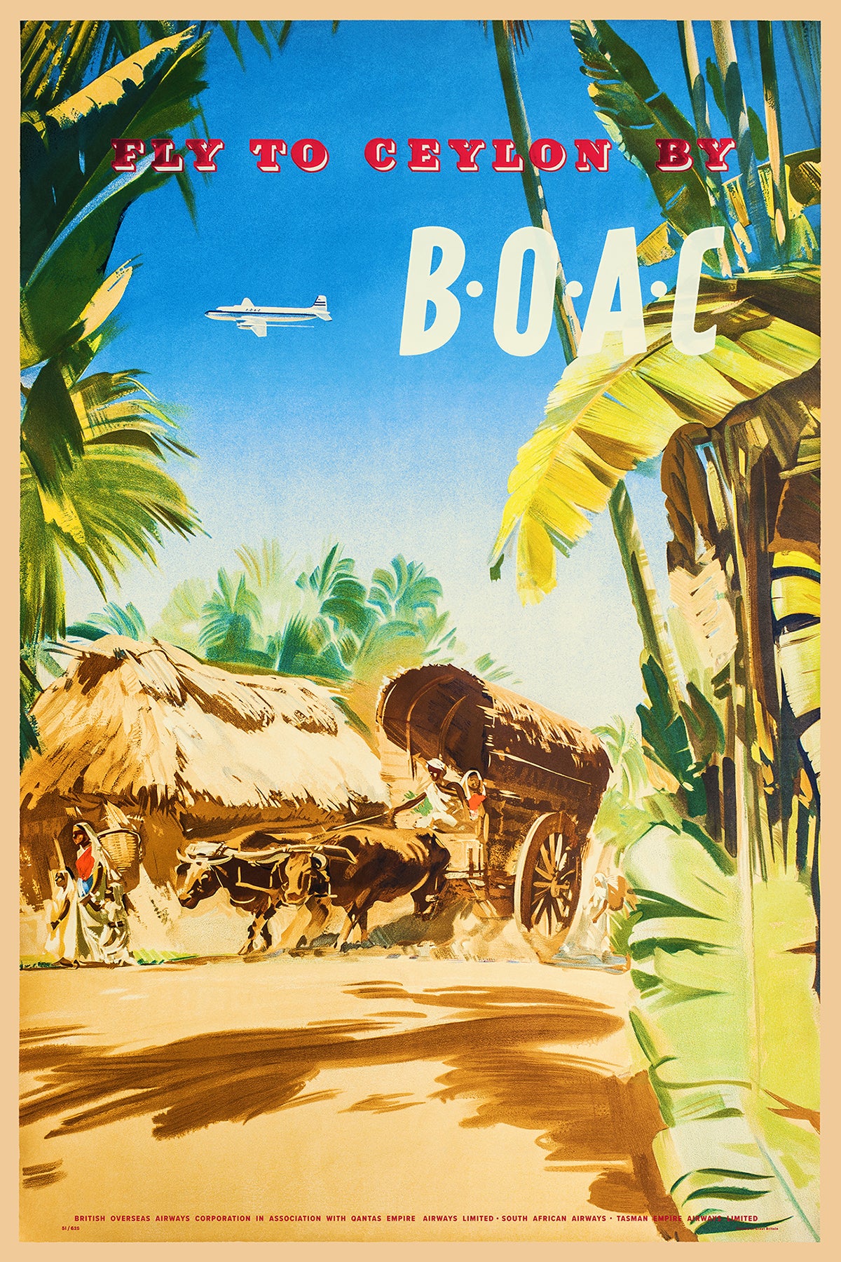 Fly To Ceylon By B.O.A.C., 1950s [Ox Cart]. – Stick No Bills