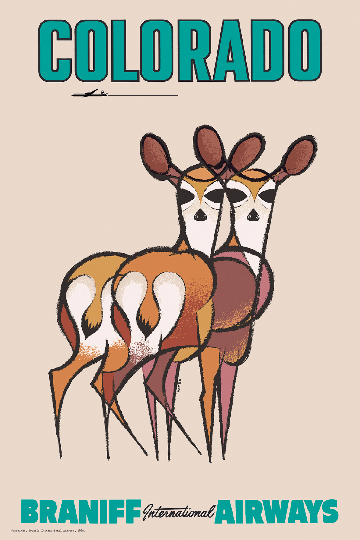 Colorado, Braniff International Airways, 1960s [Deer] [Acqua]. – Stick ...