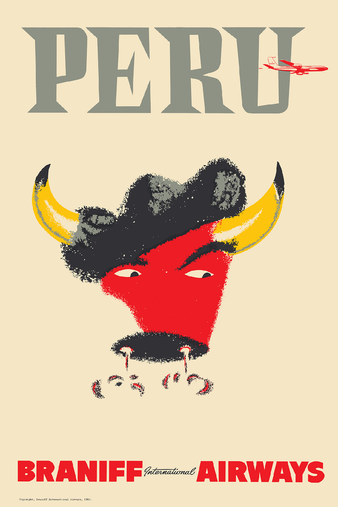 Peru, Braniff International Airways, 1950s [Snorting Bull]. – Stick No ...